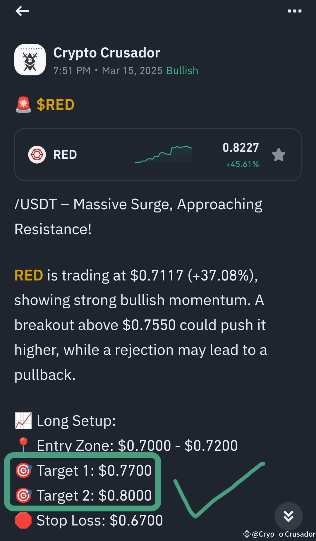 $RED Long - All the tps hitted successfully - Follow me for | Crypto ...