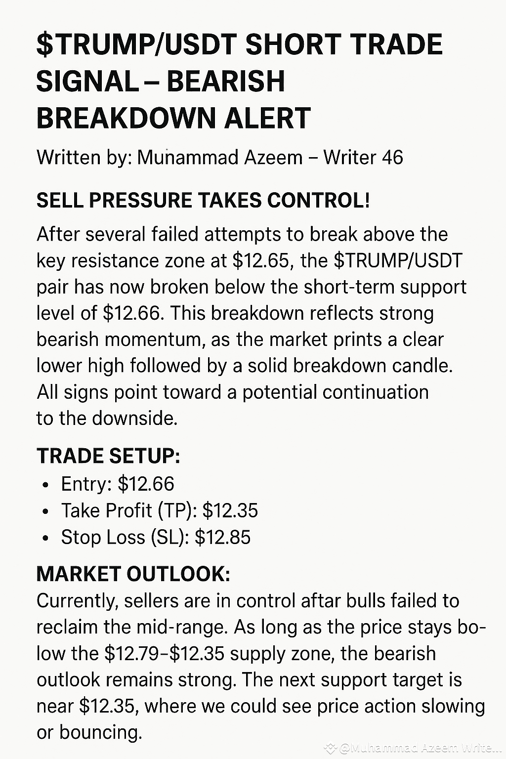 $TRUMP P/USDT Short Trade Signal – Bearish Breakdown Alert | Muhammad ...