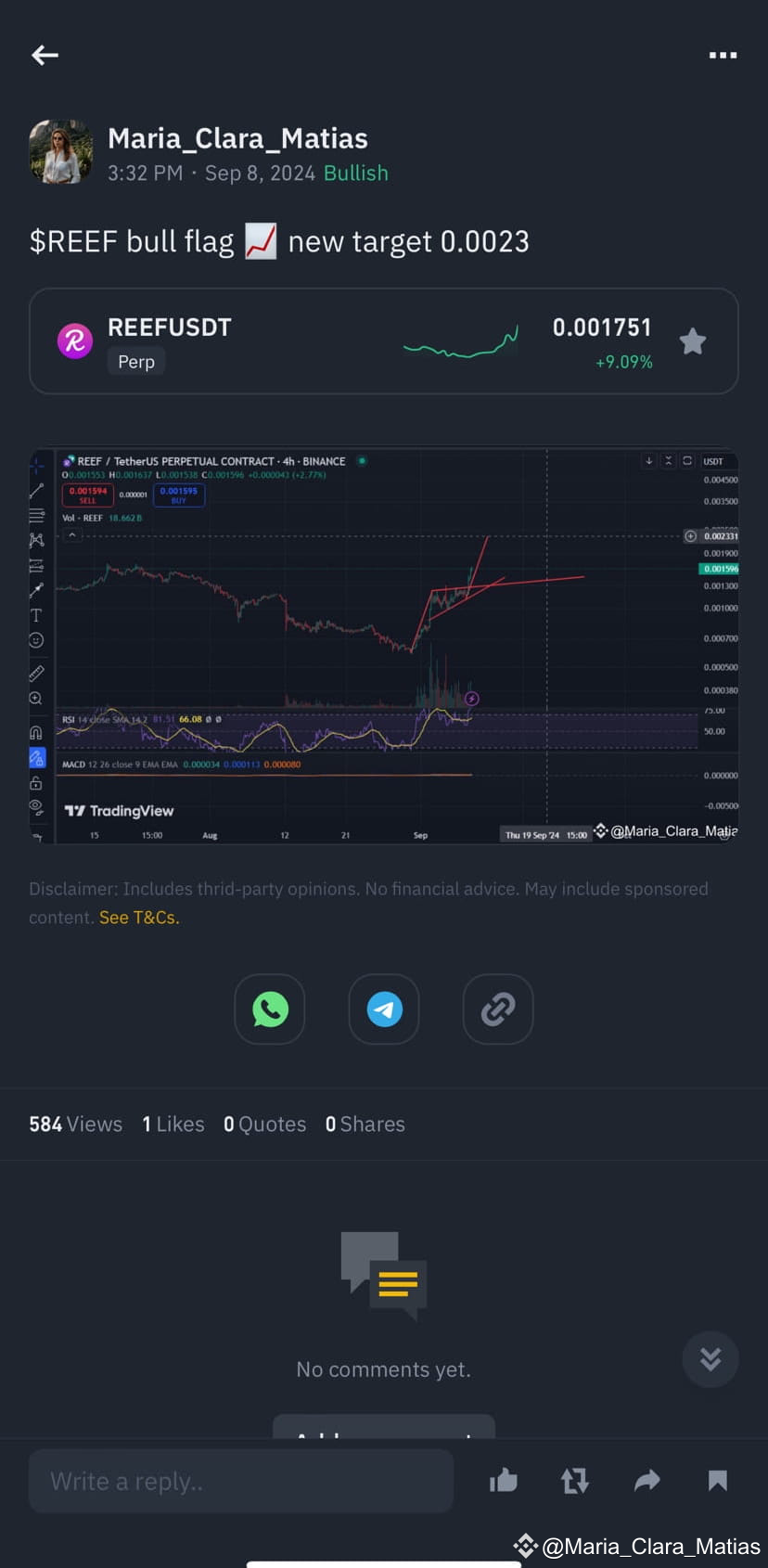 $REEF the target is almost there only one green candle | Maria_Clara ...