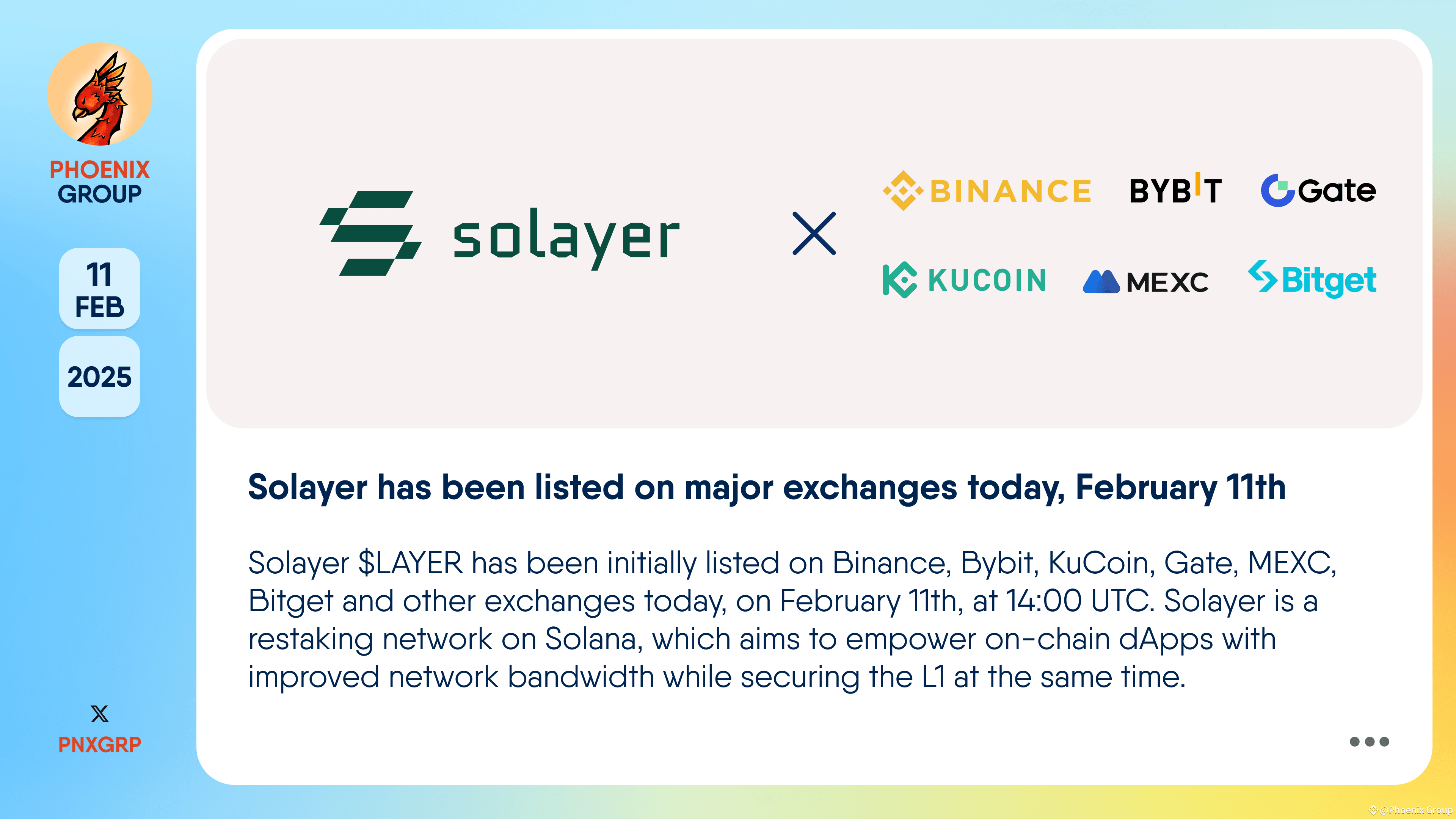 Solayer has been listed on major exchanges today, February 1 | Phoenix Group on Binance Square