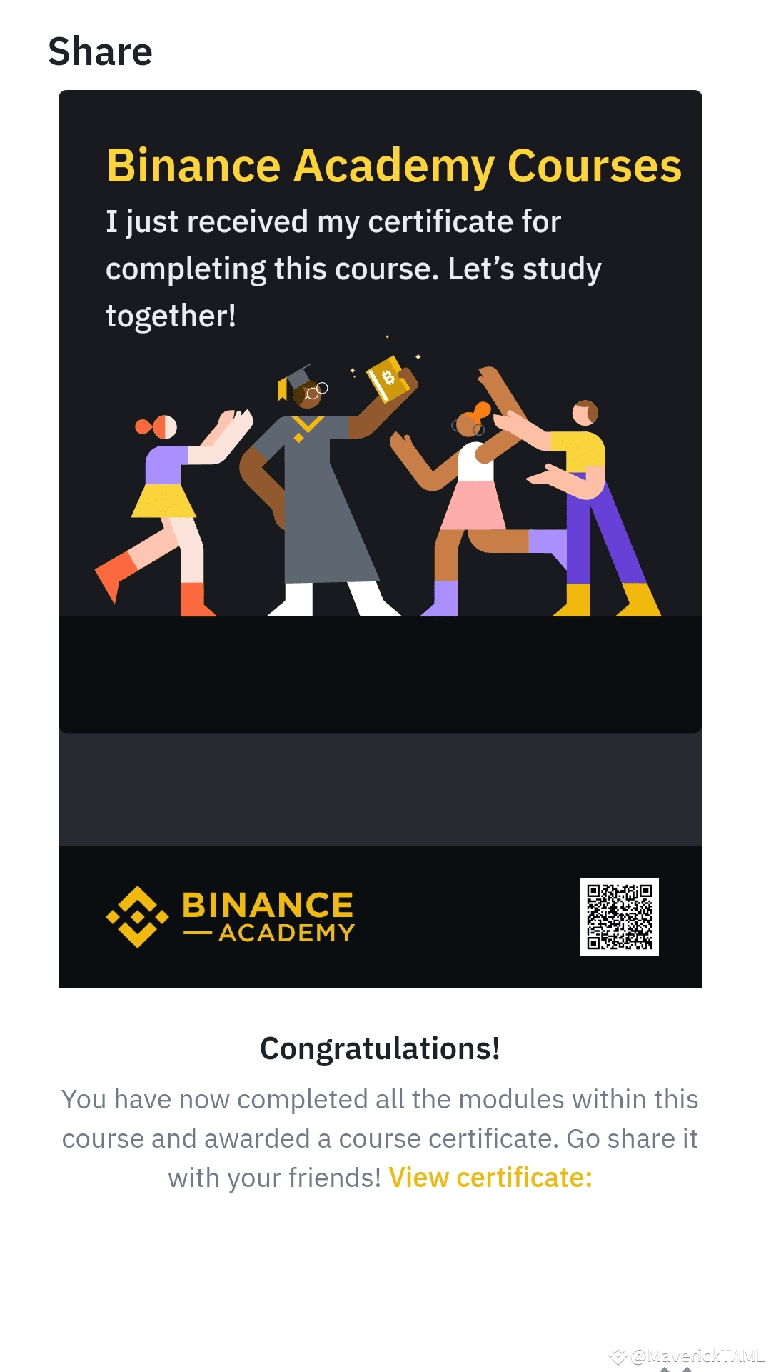 Hi I am new to binance, happy to complete my first course on ...
