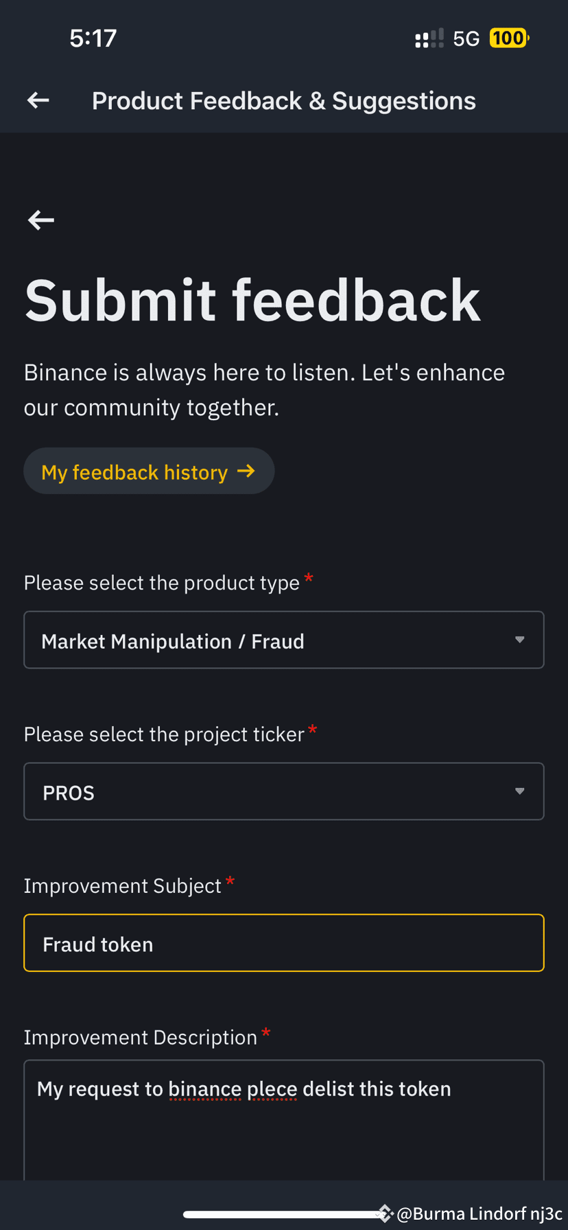 $PROS guys go to info & submit ur feedback ur feeling & requ | Burma Lindorf nj3c on Binance Square