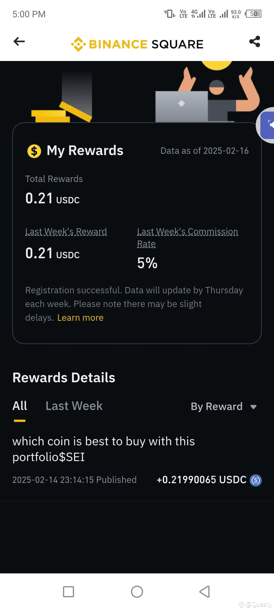 First reward from binance write to earn. $SEI | Questy on Binance Square