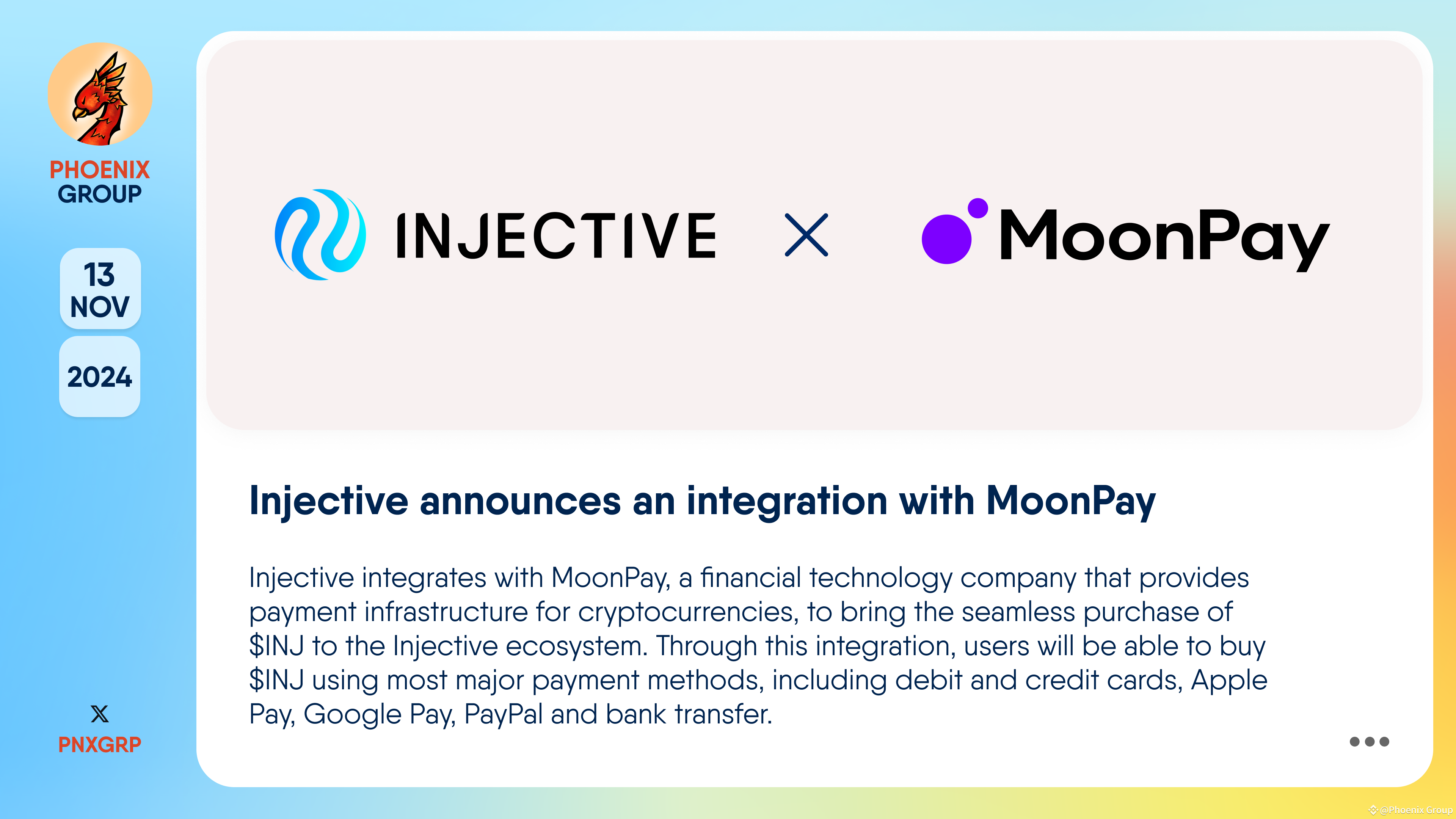 Injective announces an integration with MoonPay #Injective | Phoenix Group on Binance Square