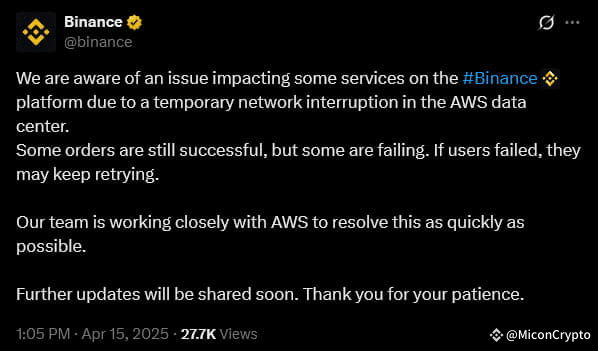 BREAKING:🚨 AWS DATA CENTRE CRASH TAKES DOWN BINANCE. BINAN | MiconCrypto on Binance Square