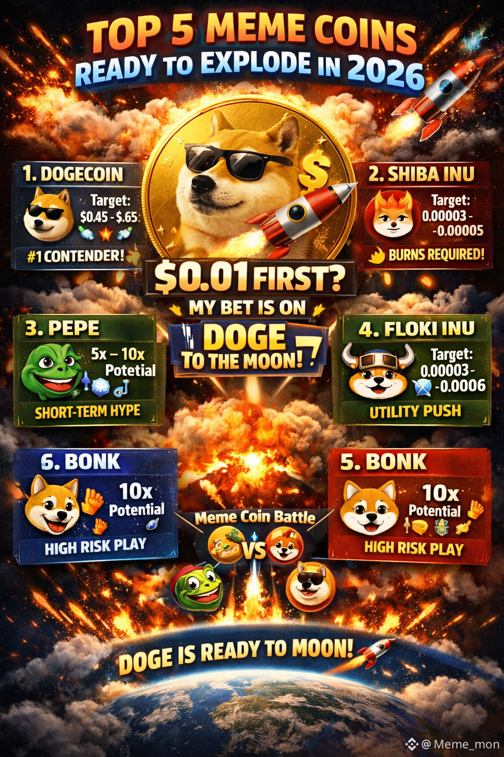 🔥 TOP 5 MEME COINS READY TO EXPLODE IN 2026 🚀 💥 WHO WILL | Meme_mon on ...