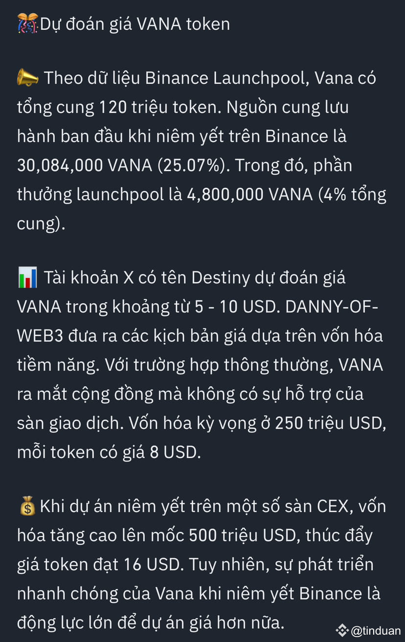 VANA token prediction Total supply of 120 million tokens Pre | tinduan on Binance Square