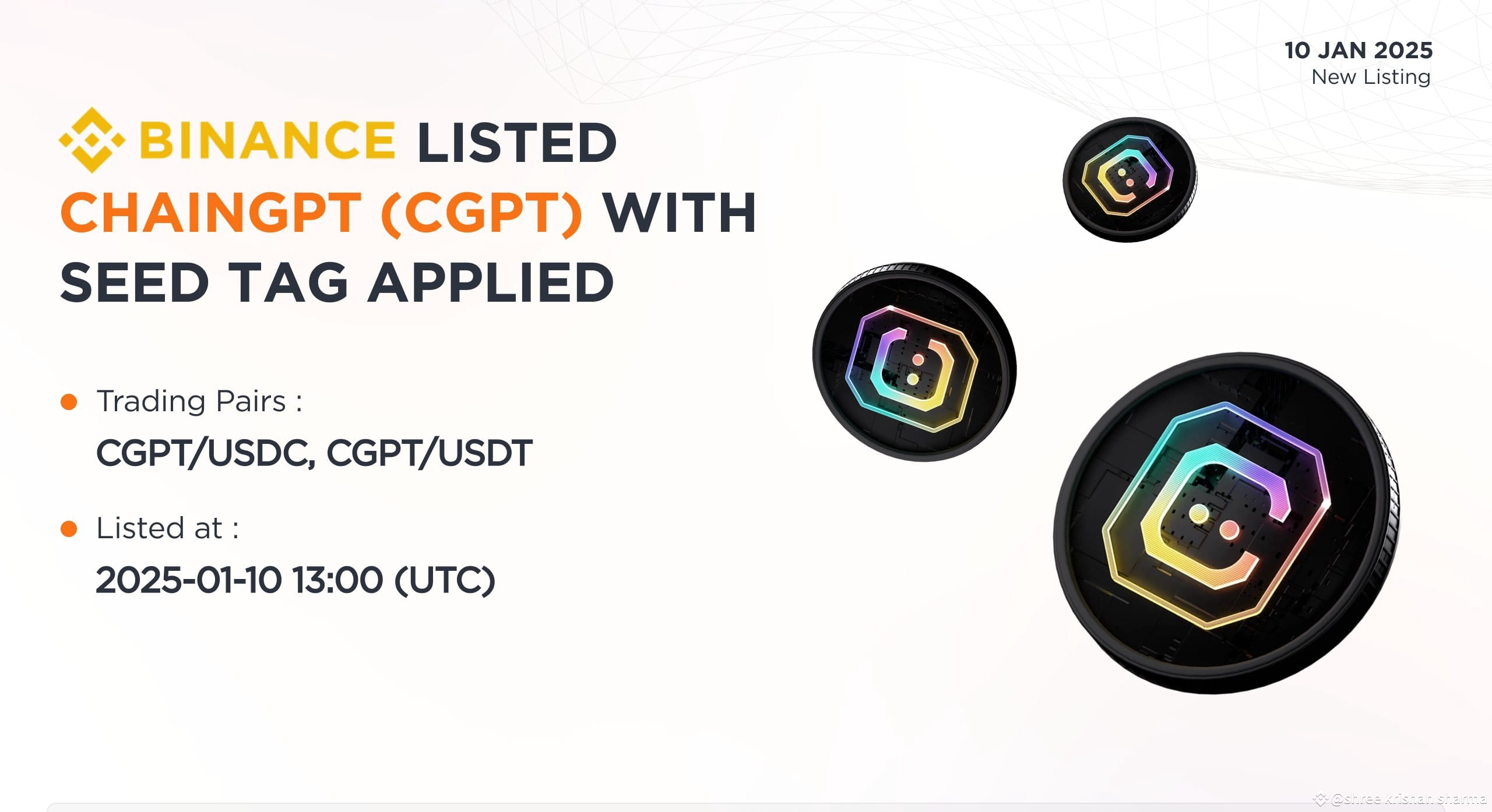 🚀 Binance Listed ChainGPT (CGPT) With Seed Tag Applied 🔥 | shree krishan sharma on Binance Square