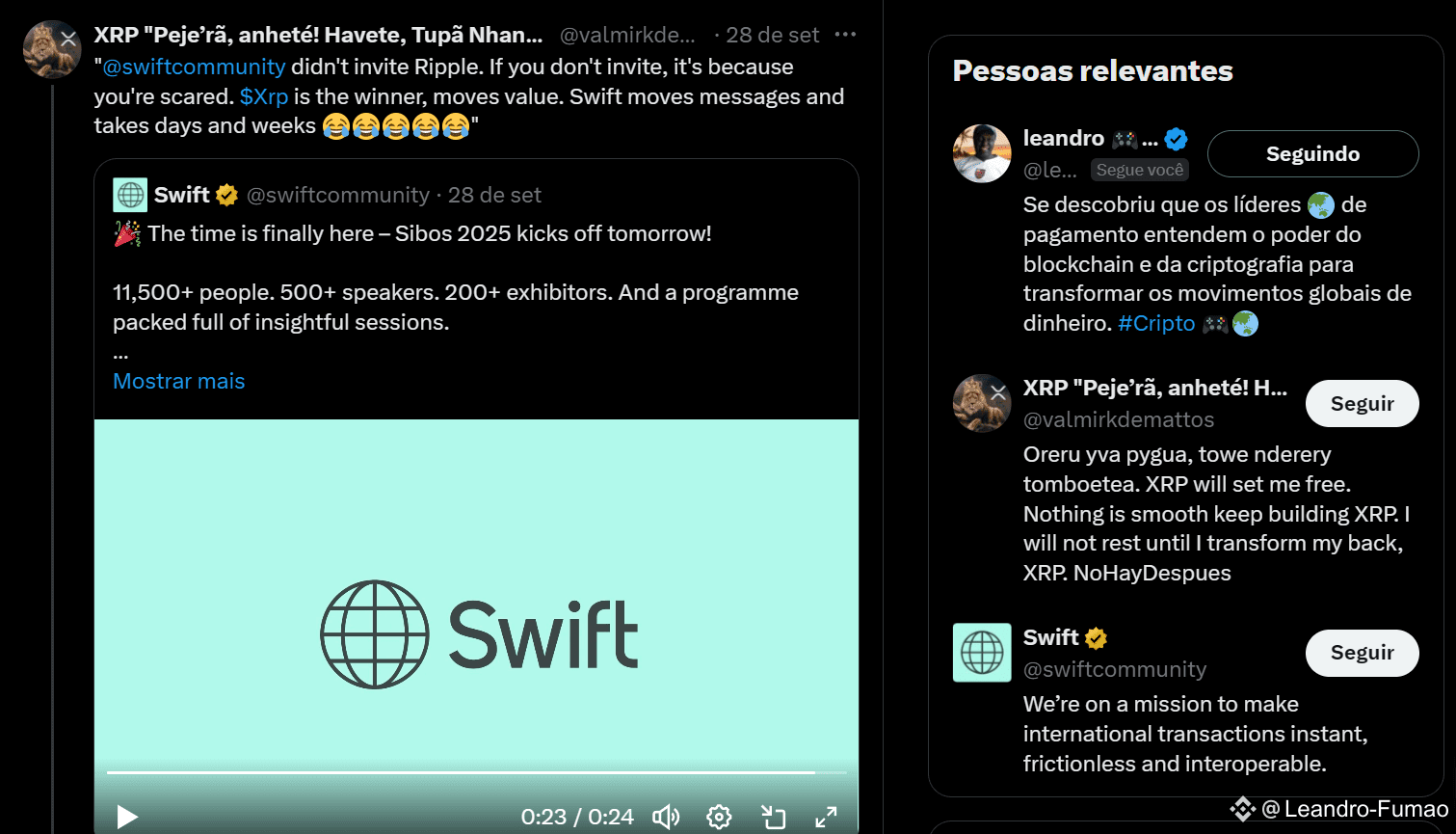 🤔 Why Didn't SWIFT Invite Ripple to Its "Swift at Sibos 202 | Leandro ...