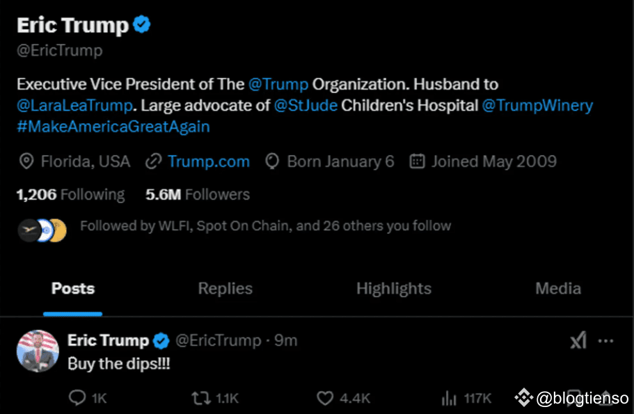 Trump's second son says "Buy the dips" Eric Trump, the secon ...