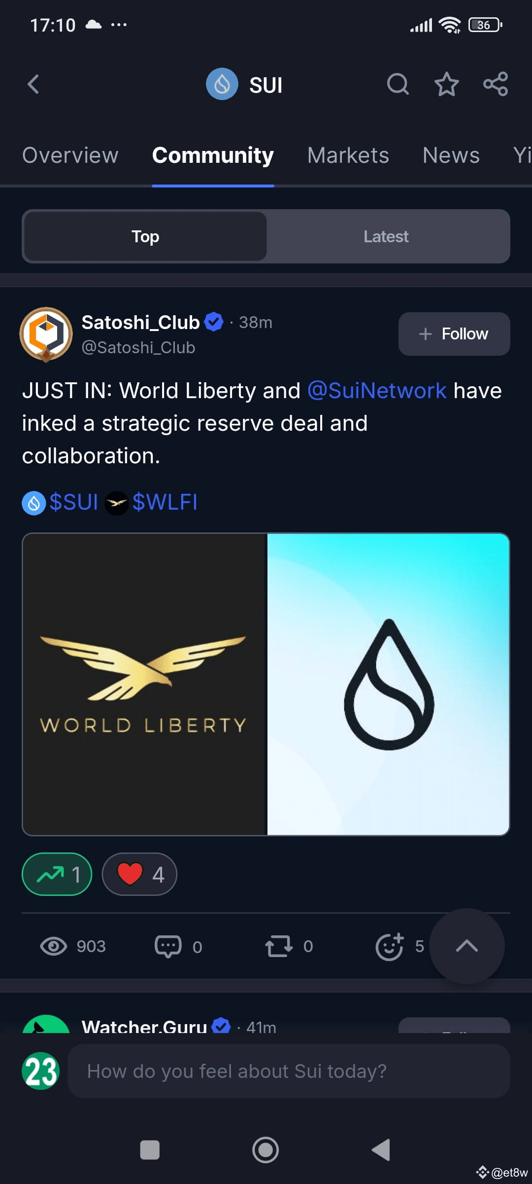 now we know why the $SUI price went up in the last hour of A | et8w on ...