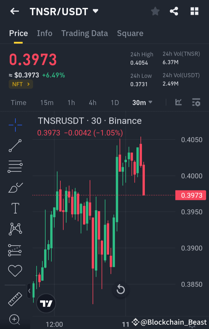$TNSR /USDT Market Update 📈 Current Price: $0.3973 (+1.25%) | Blockchain_Beast on Binance Square