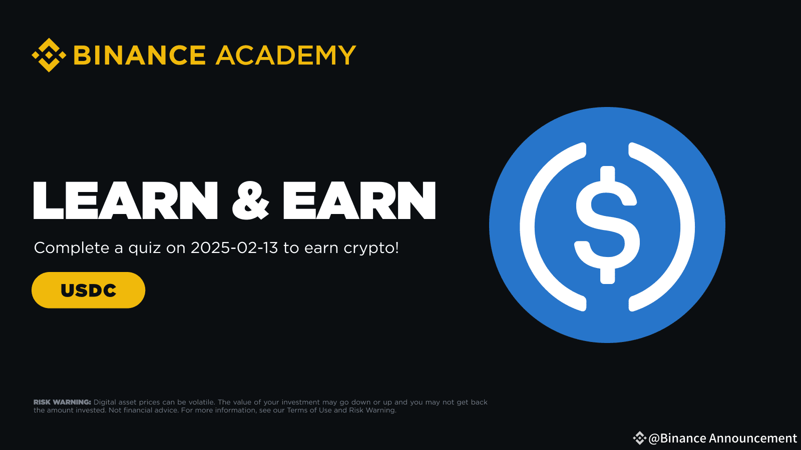 Learn & Earn: Complete a Quiz to Earn USDC Rewards in Locked Products! (2025-02-13) | Binance ...