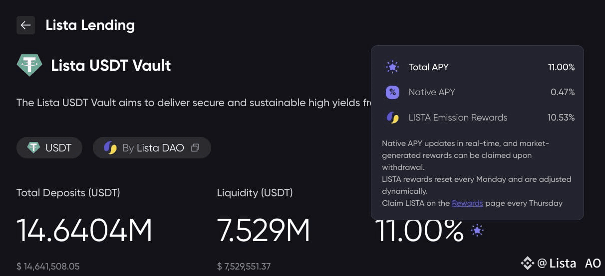 LISTA Emission for Lista USDT Vault Users who deposit into | ListaDAO on Binance Square