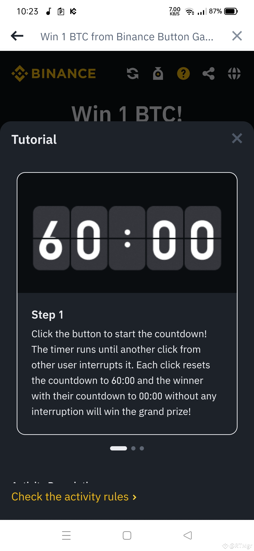 Hello everyone in Bitcoin button game you have to win 1 Bitc | RTMgr on ...