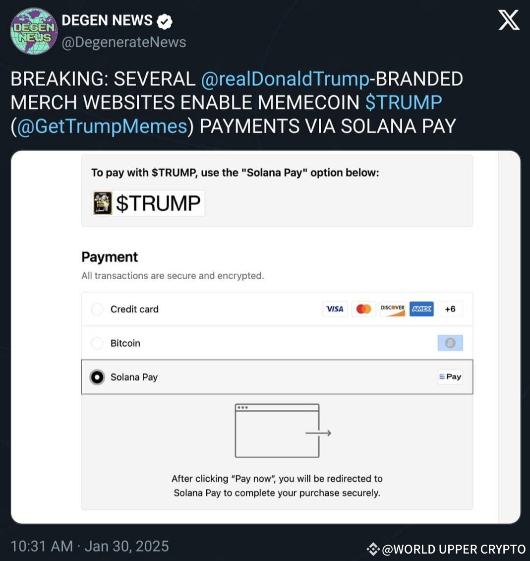 🚨 Trump Enters Crypto Market with $TRUMP Memcoin 🚨 $BTC 🌏 | WORLD UPPER ...