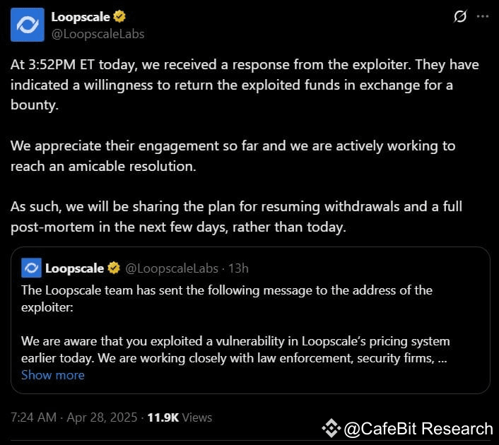 🔥Loopscale hackers agree to return assets in exchange for a | CafeBit Research on Binance Square