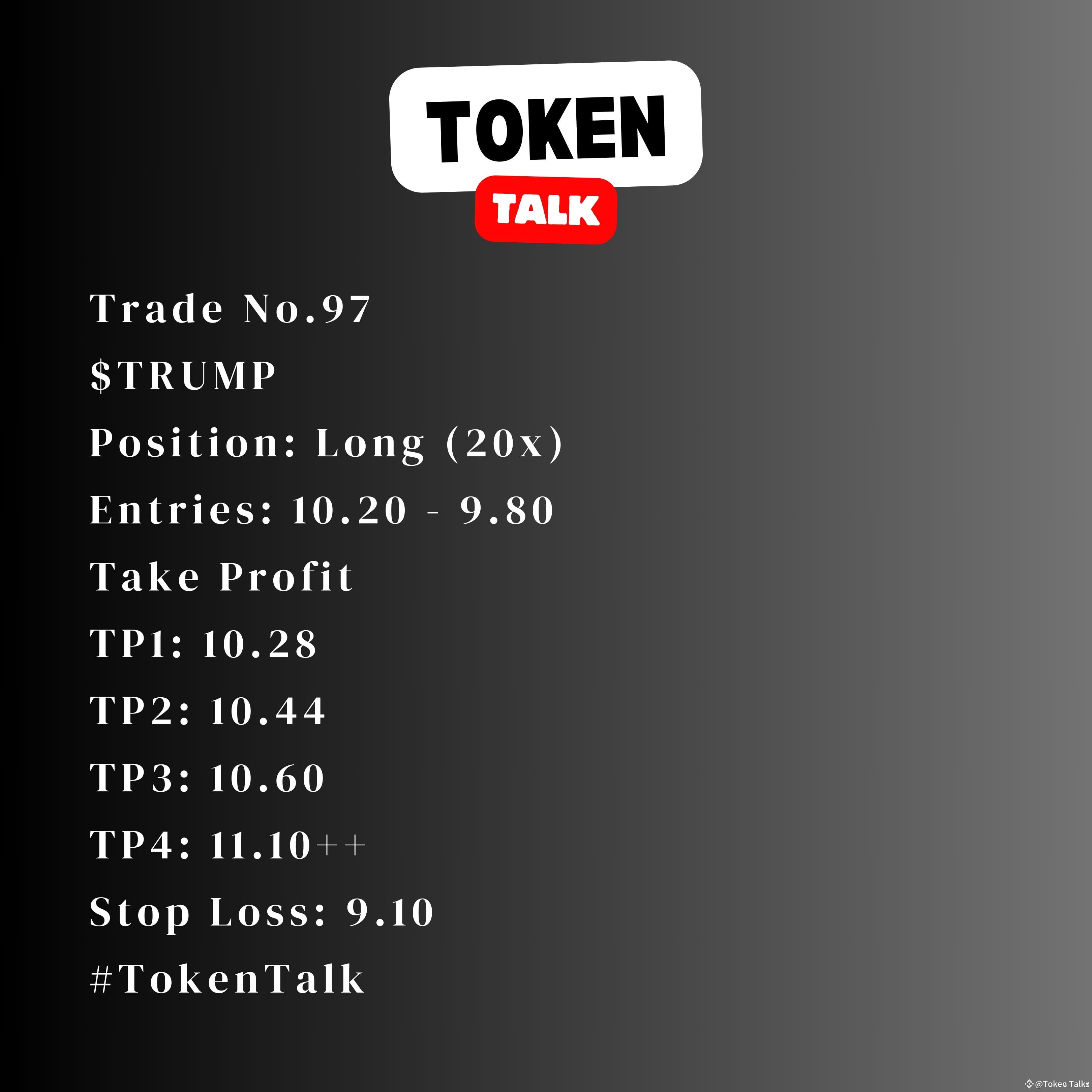 Trade No.97 $TRUMP Position: Long (20x) Entries: 10.20 - 9. | Token Talks on Binance Square
