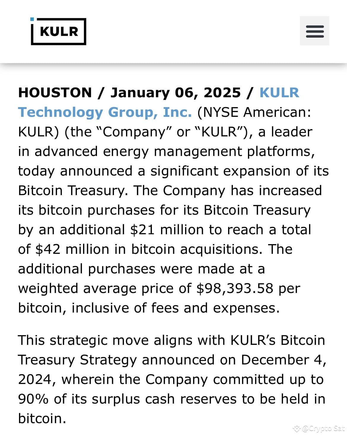 🚨 BIG NEWS ALERT 🚨 KULR Technology Group, a publicly trad | Crypto Sat ...