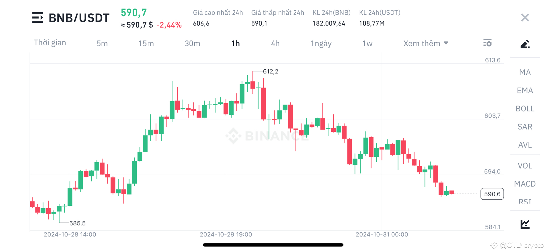 Based on the BNB/USDT chart: 1. Candle pattern: Continuous | TD Alpha ...