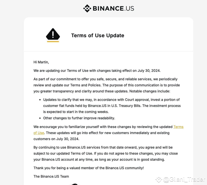 📩 Binance US sent an email to customers confirming that use | Gilani ...