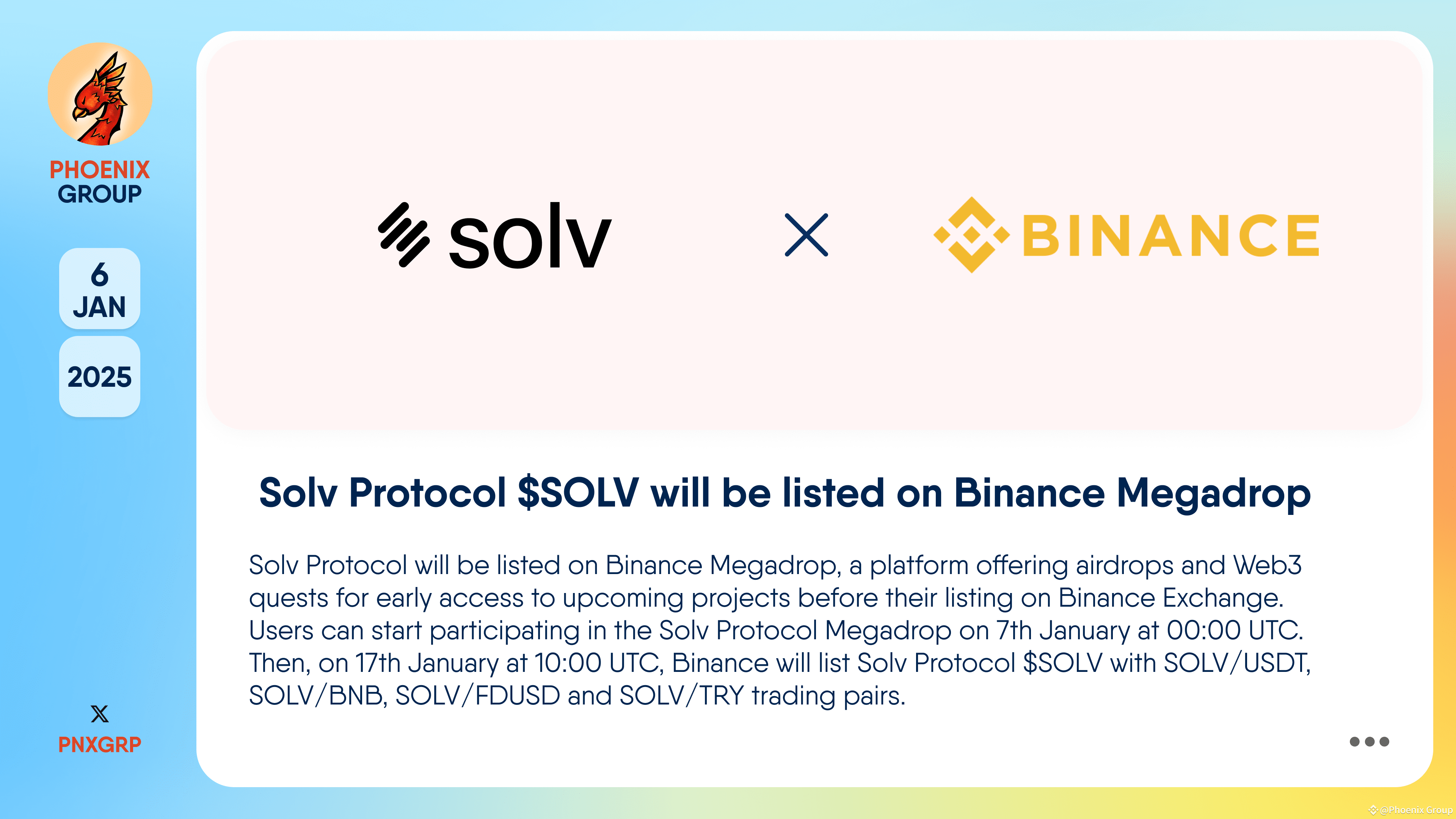 Протокол Solv $SOLV будет выставлен на Binance Megadrop | Phoenix Group на Binance Square