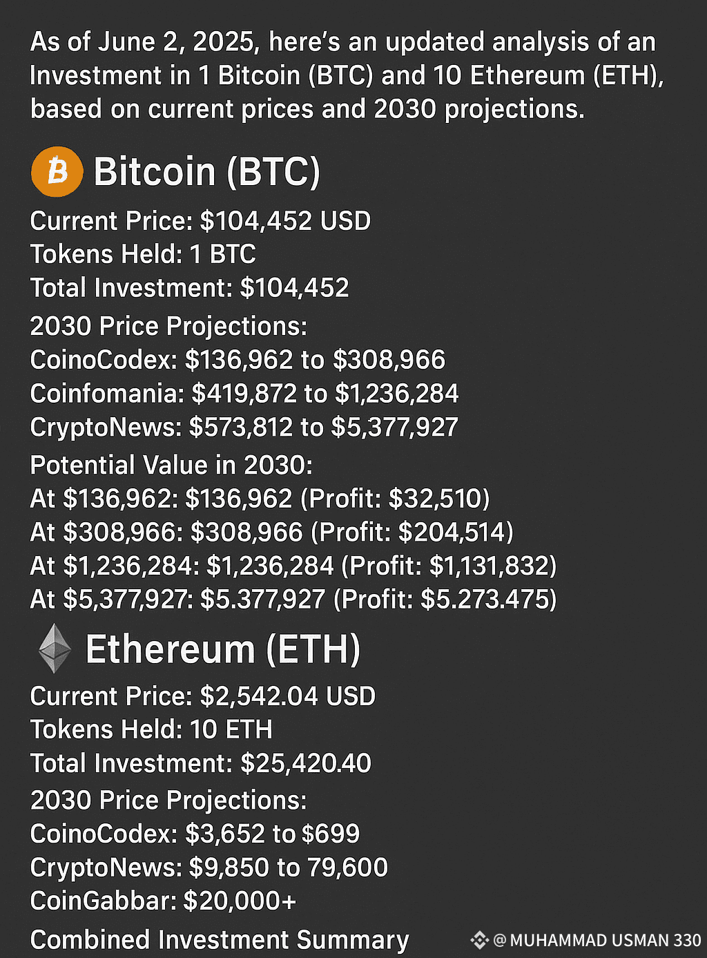 As of June 2, 2025, if you hold 1 Bitcoin ($BTC ) and 10 Eth | MUHAMMAD ...