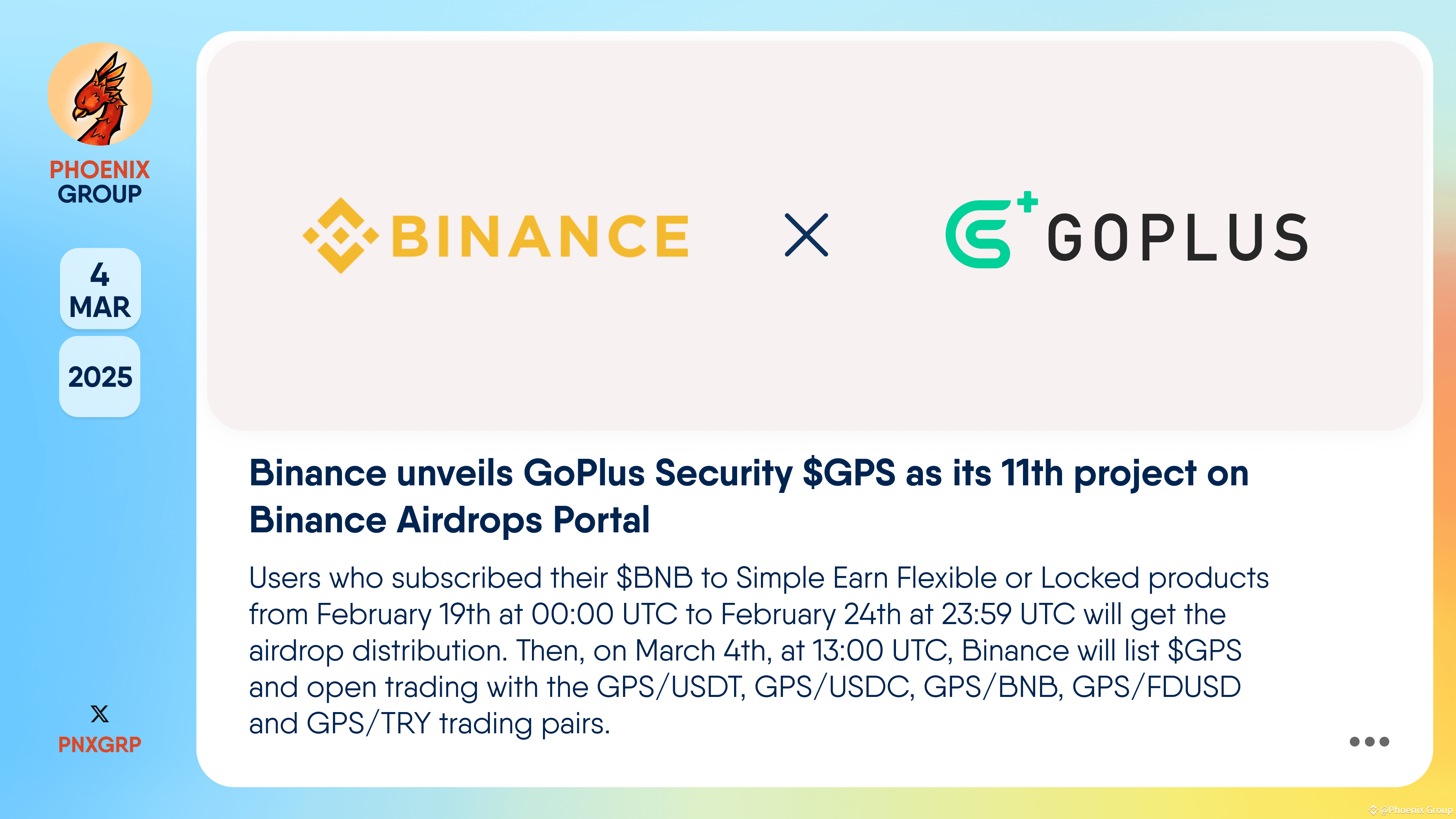 Binance unveils GoPlus Security $GPS as its 11th project on | Phoenix Group on Binance Square