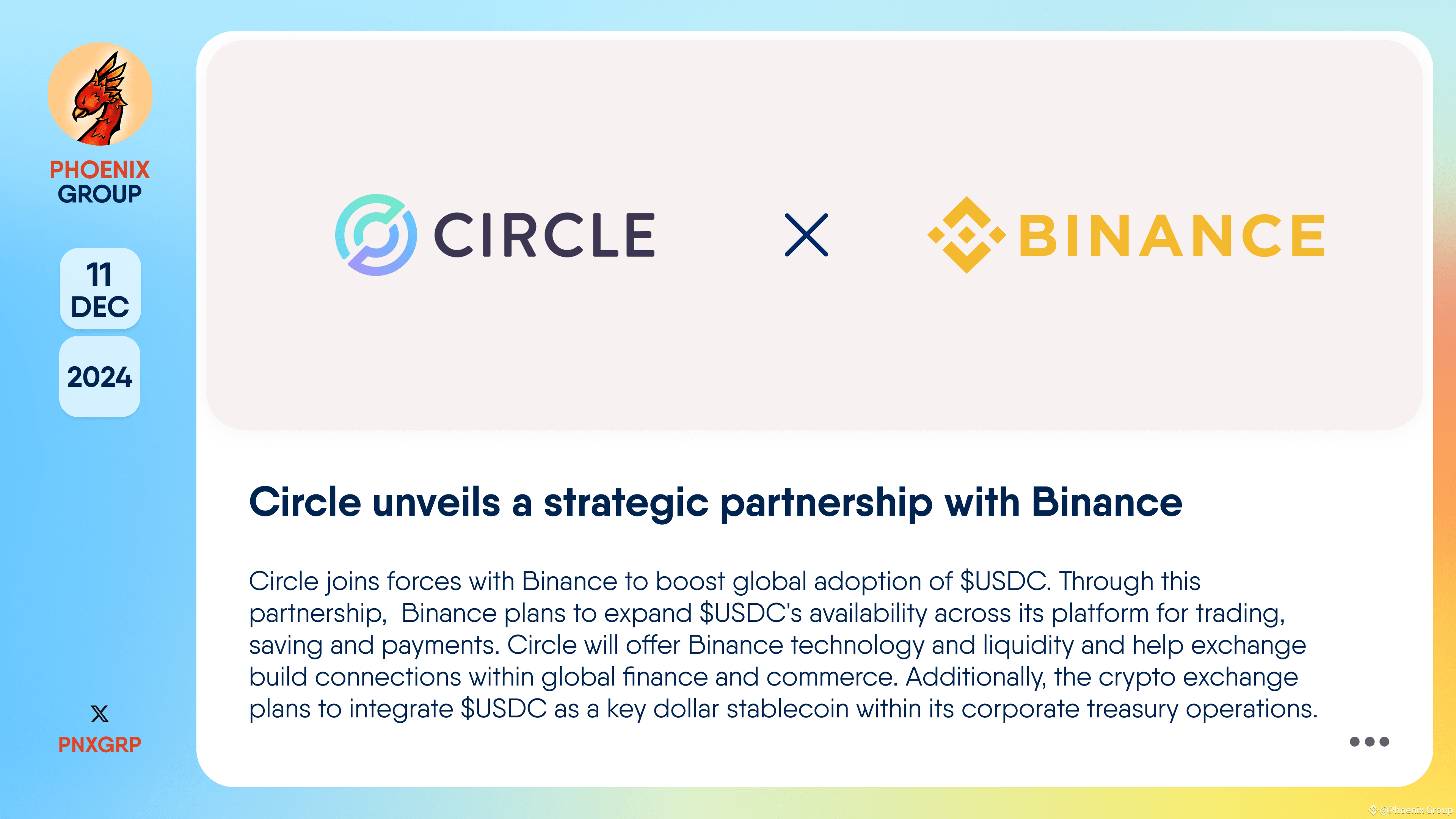 Circle unveils a strategic partnership with Binance #Circl | Phoenix Group on Binance Square