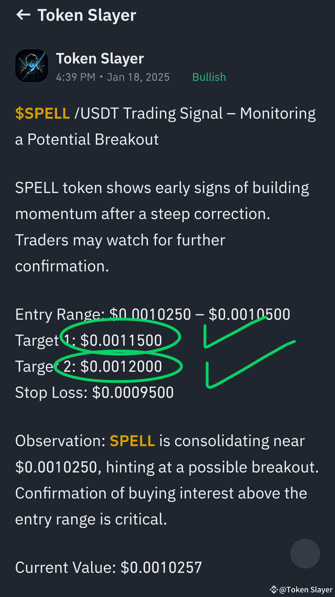 💵$SPELL Long - Signal provided 1 hour before from now have | Token Slayer on Binance Square