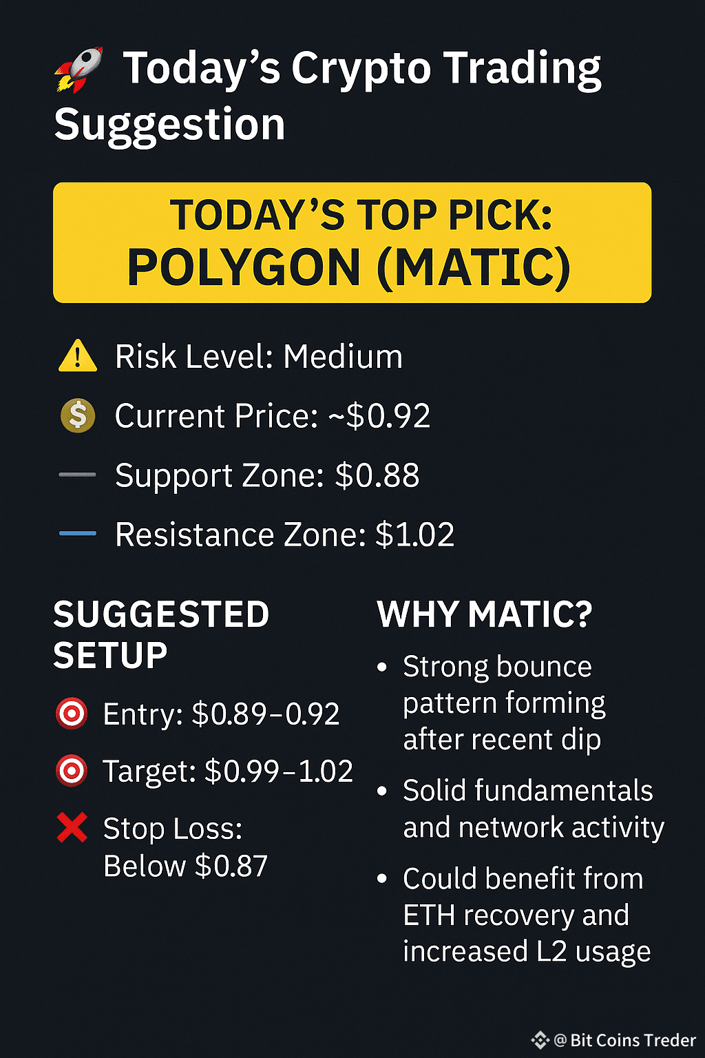 🚀 Today’s Top Pick: Polygon (MATIC) Risk Level: Medium Cu | Bit Coins ...