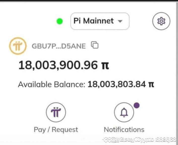 这张图片似乎显示了一个Pi Network钱包，主网的余额相当可观，为18,003,900.96 Pi。可用余额略低，为 | Master ...