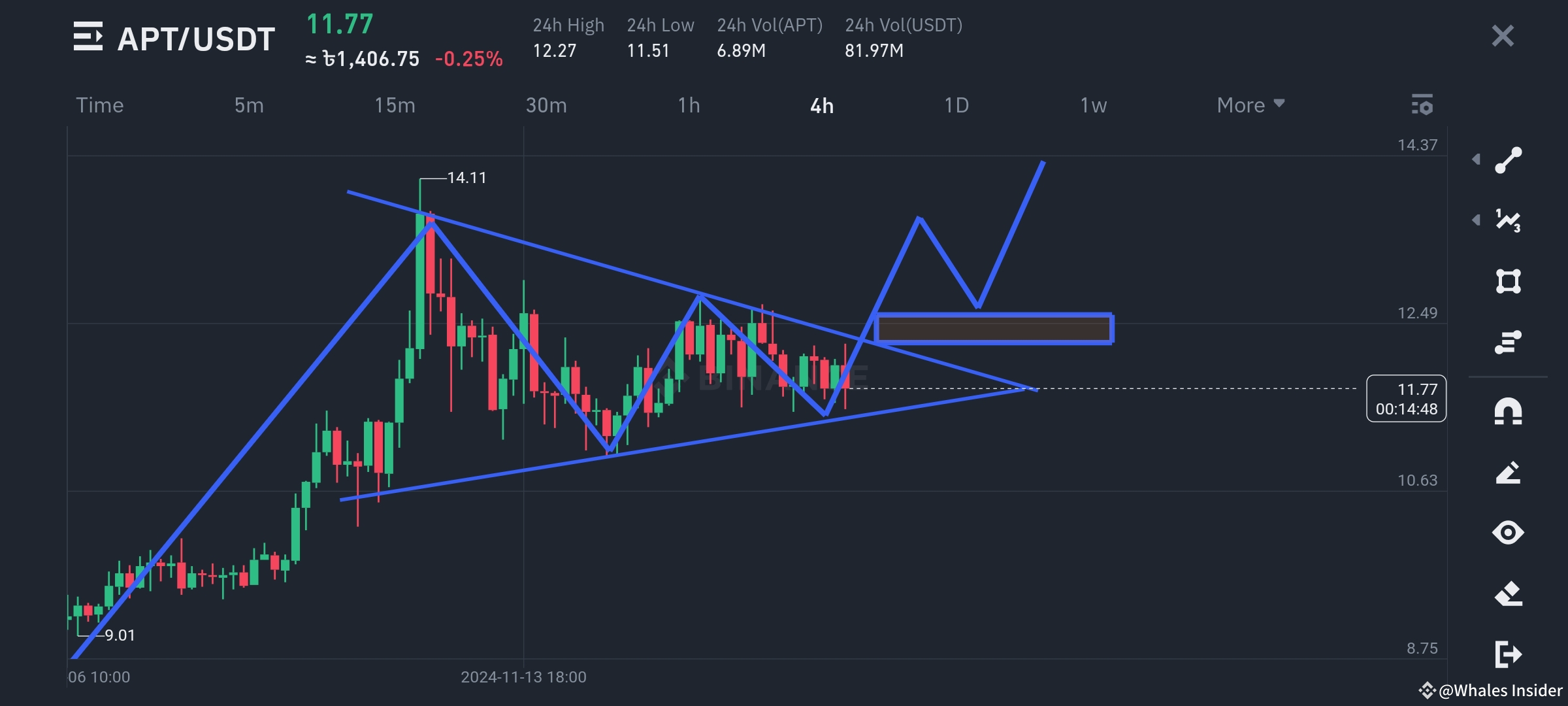 $APT APT/USDT Waiting for breakout 🚀 Buying area (12.60- | Whales ...