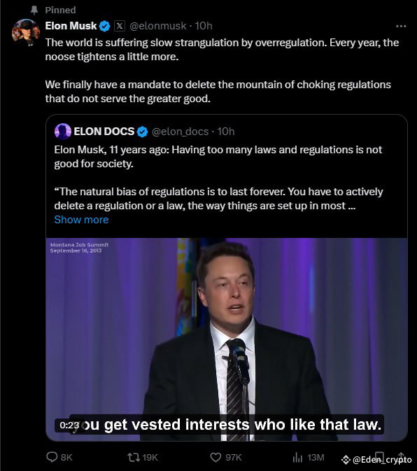 Elon Musk expressed that excessive regulation is "choking us | Eden ...