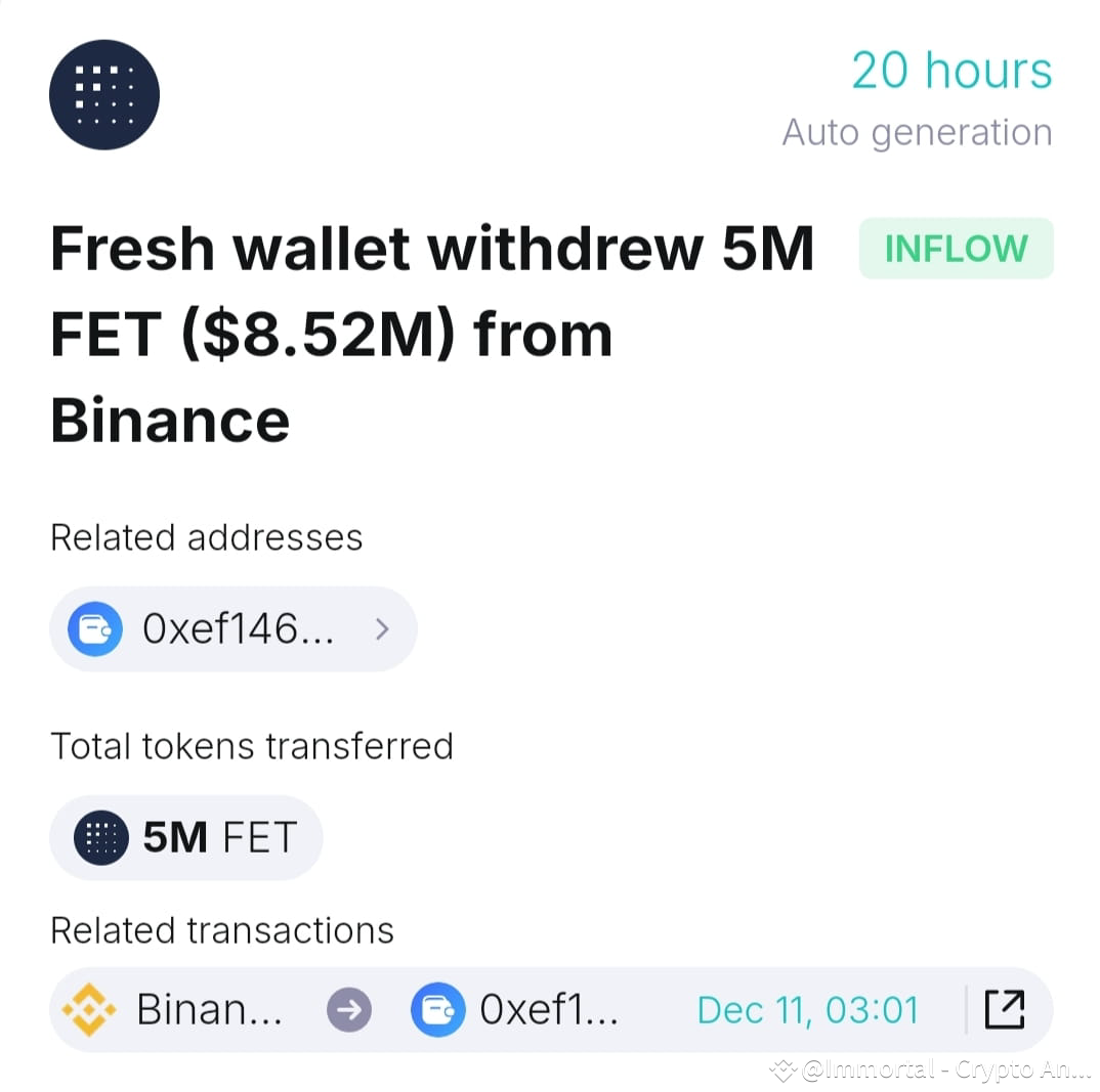 🚨🚨 Fresh wallet withdrew 5M $FET ($8.52M) from Binance at | Immortal ...
