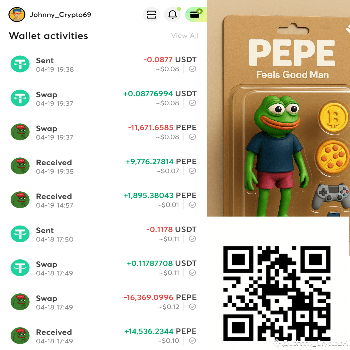 To earn token $PEPE link in the QRCODE can transfer to #Bin | Johnny_CryptoBR on Binance Square