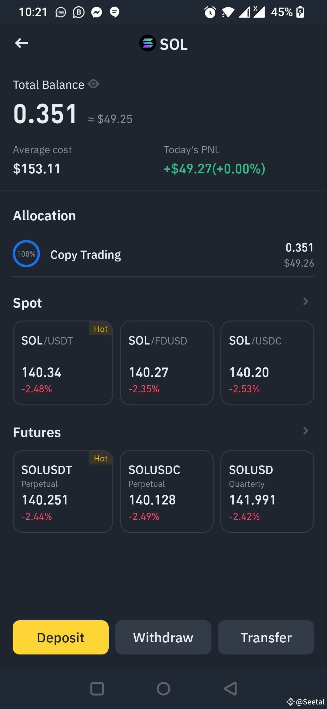 49$profit This is the real profit BUY Solana $SOL | Seetal on Binance ...