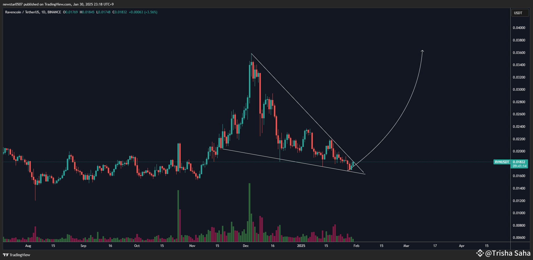 $RVN 's falling wedge pattern breakout is imminent. Target | Trisha Saha no Binance Square