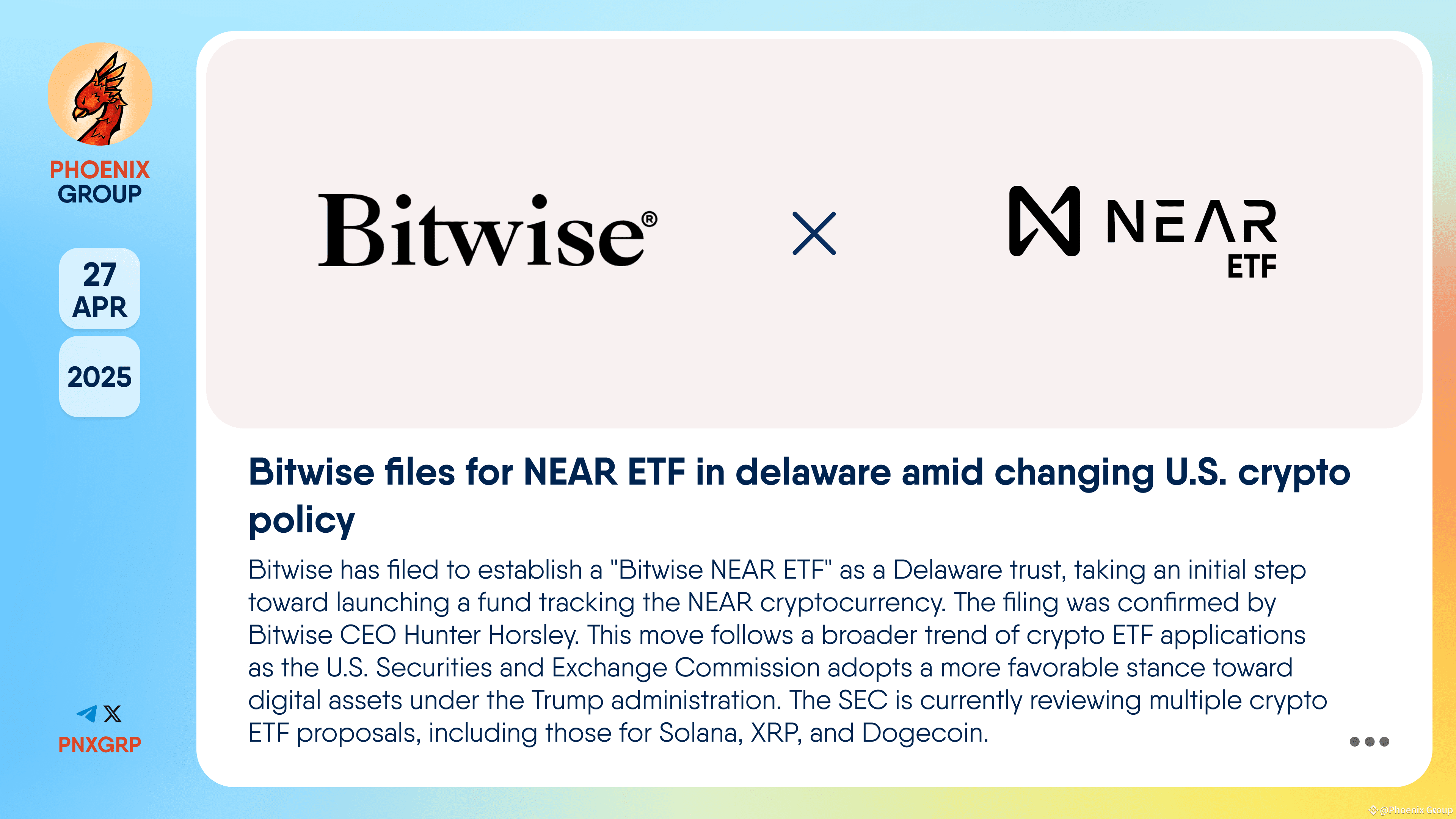 Bitwise files for NEAR ETF in delaware amid changing U.S. cr | Phoenix Group on Binance Square