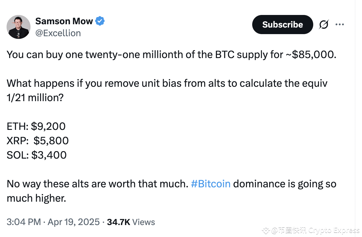 Samson Mow pointed out that if we remove the 'unit bias', th | CryptoNews_1102 on Binance Square