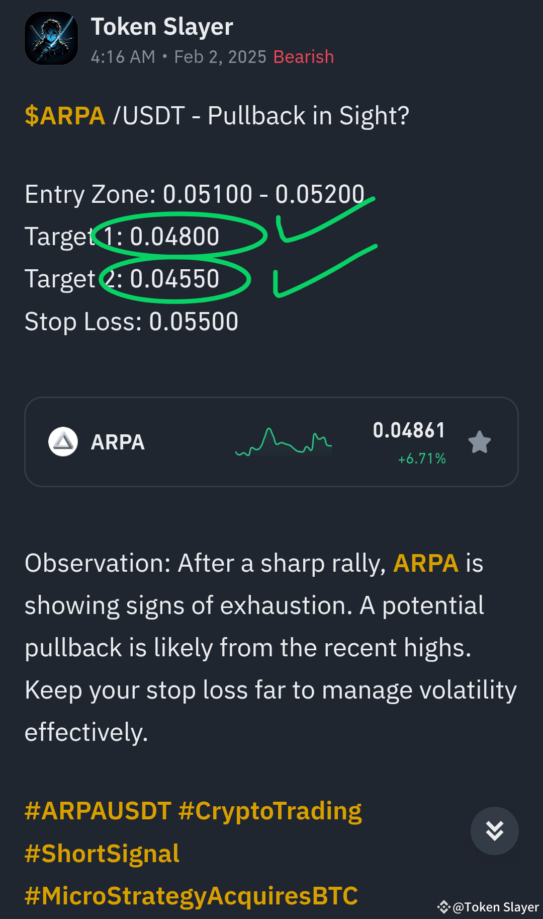 💵$ARPA Short - Signal provided 12 hours before from now ha | Token Slayer on Binance Square