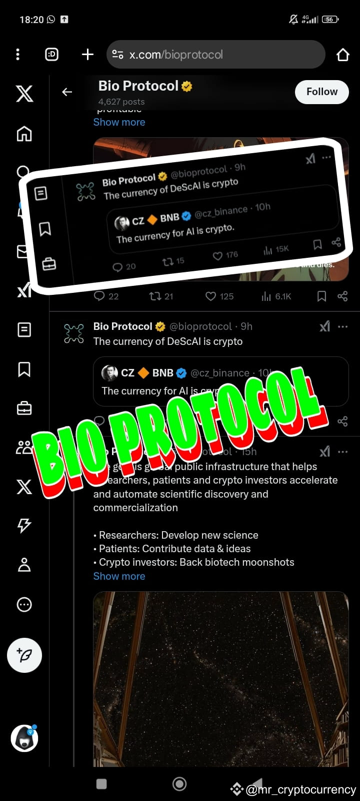 CZ-BNB tweets on his official account and shares it with $BI | Mr ...