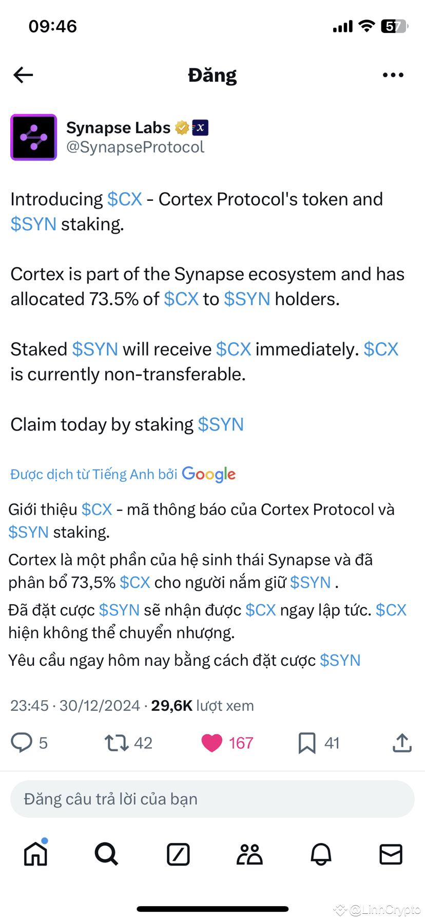 Hold and stake $SYN will receive airdrop CX, a project in t | LinhCrypto on Binance Square
