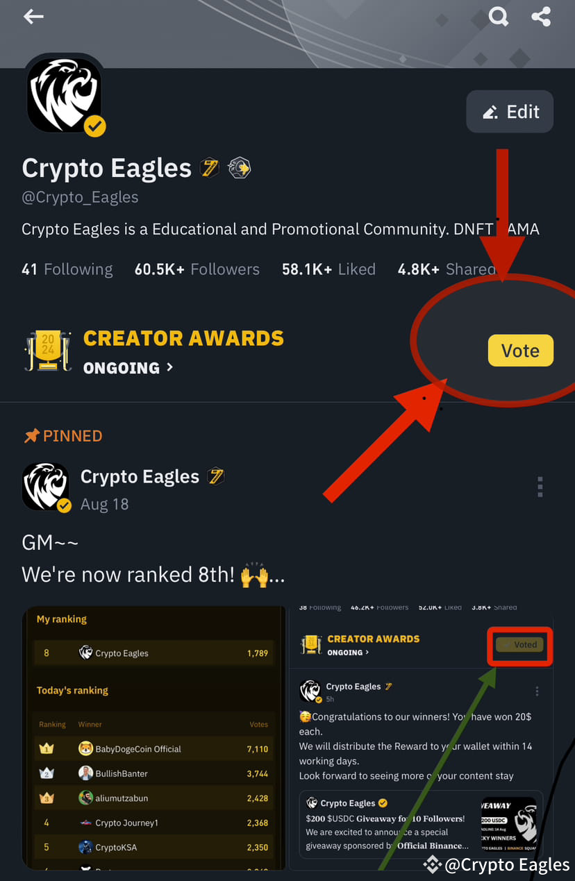 Vote to my Profile Here ️Go to profile ️ Click on the vo | Crypto Eagles on Binance Square