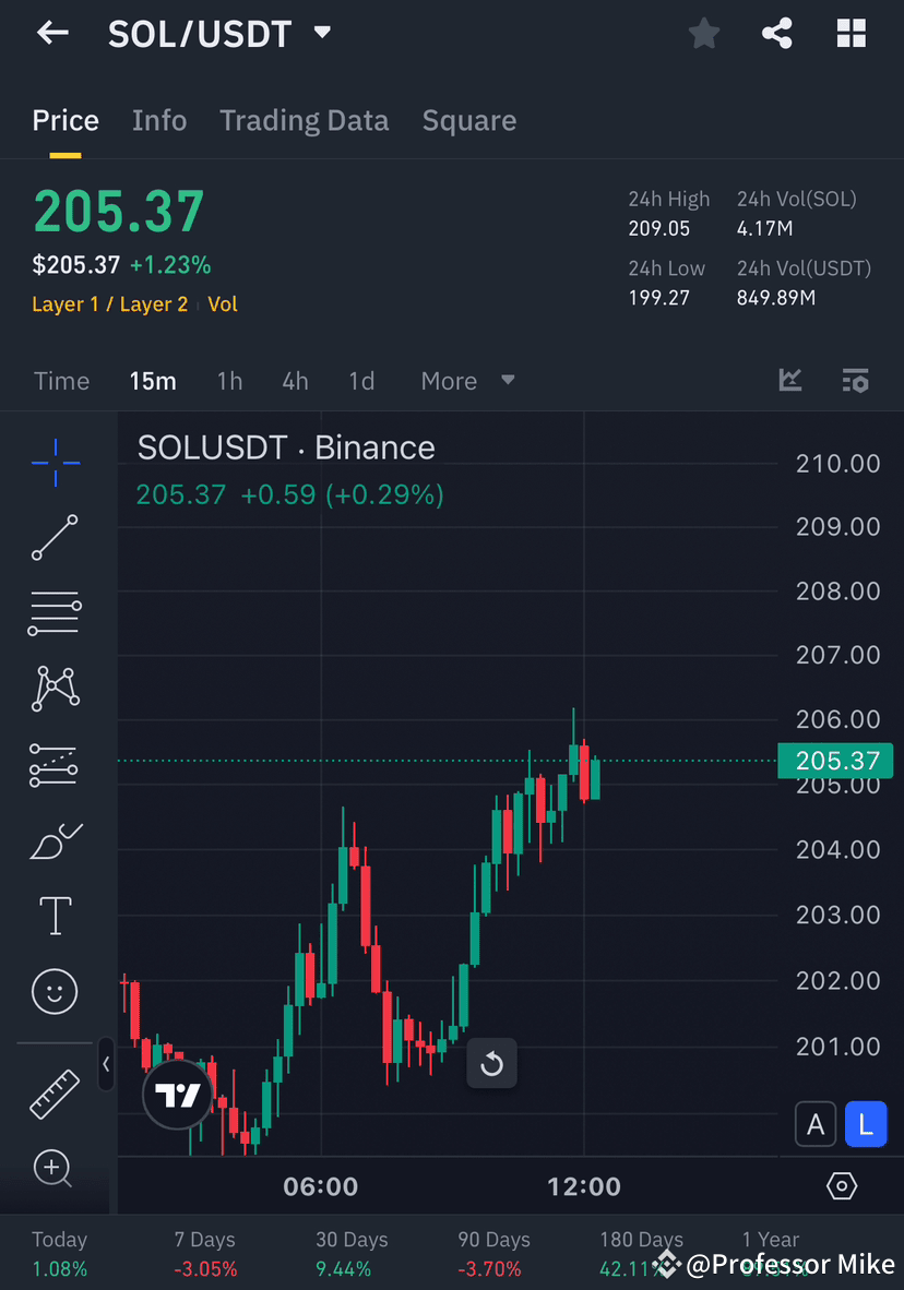 $SOL /USDT - Bull Run Alert! 🔥💯 Current Price: $205.37 L | Professor Mike on Binance Square