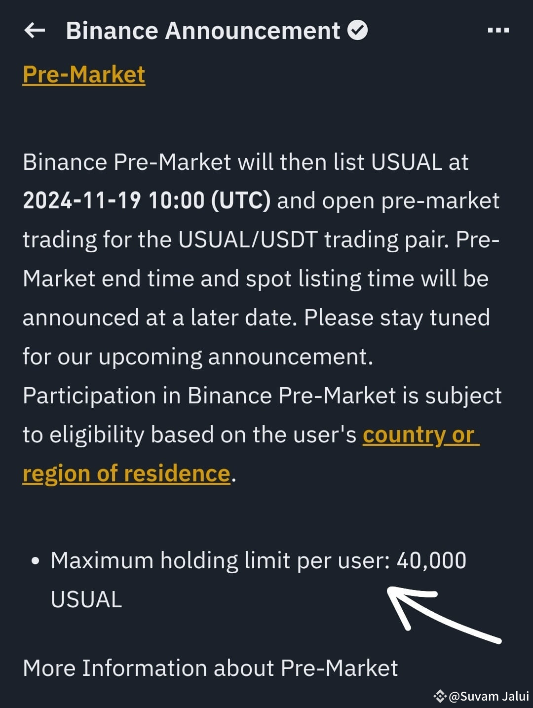 $USUAL Binance pre-market trading limits each user to a max | Suvam Jalui on Binance Square