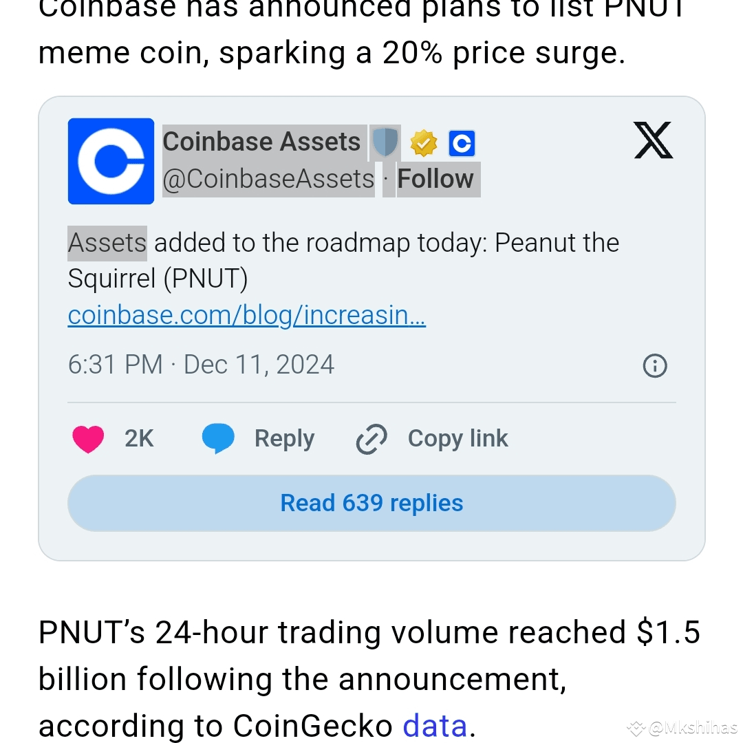 Pnut added on Coinbase Highest gainer from Top 100 Coins | Mkshihas on Binance Square