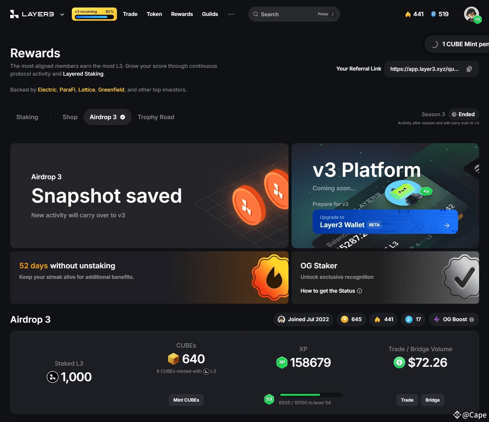 L3 airdrop again soon (S3 ended, snapshot taken) hope you b | Cape on Binance Square