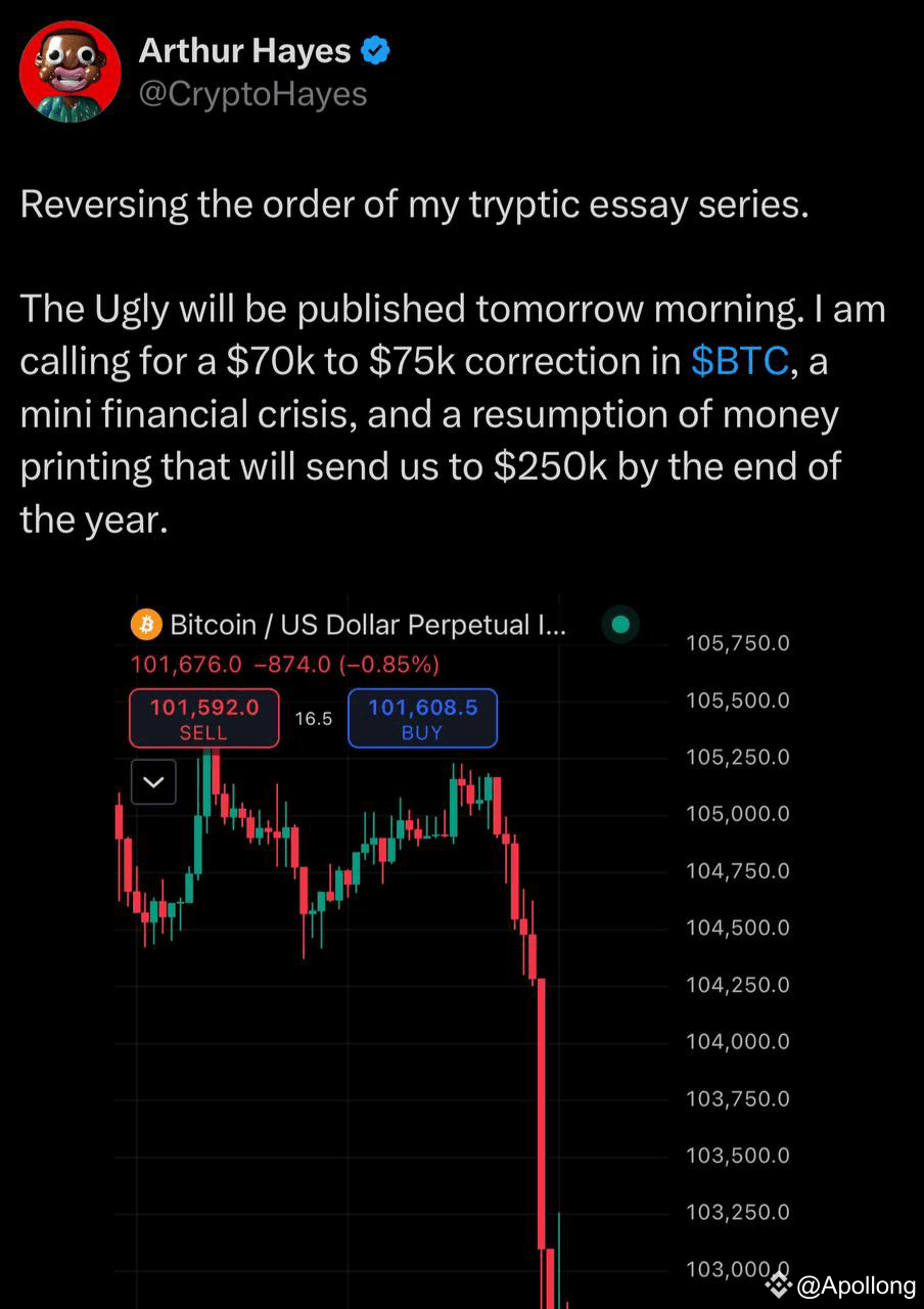 Arthur Hayes - BTC will soon drop to the range of 70-75k 🥲 | Apollong on Binance Square