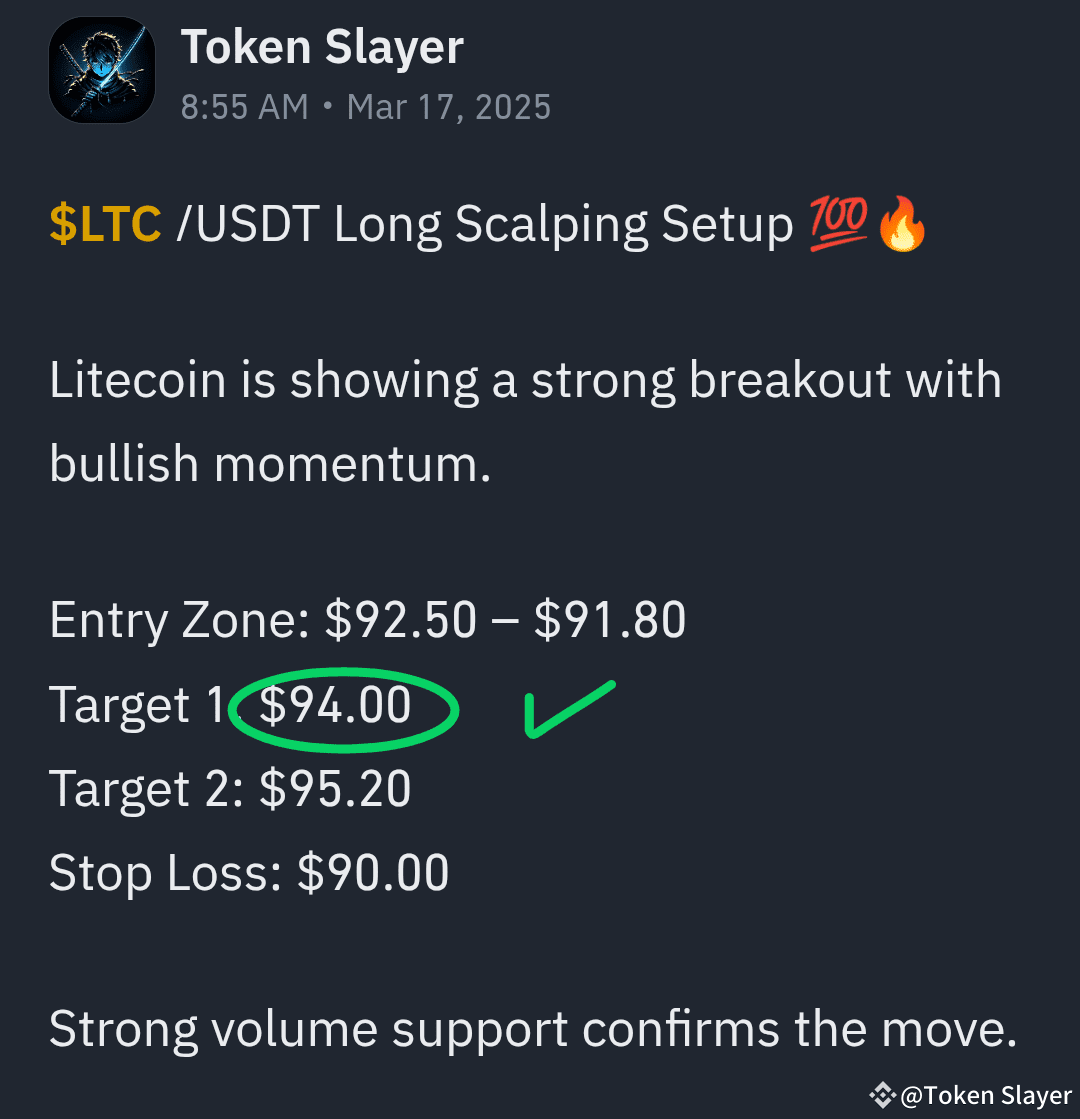 💵$LTC Long- Signal provided 9 hours before from now have h | Token Slayer on Binance Square